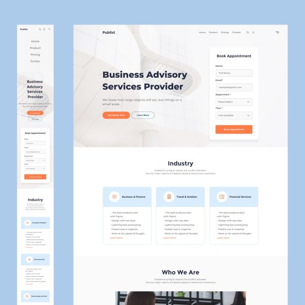 Publist - Free Figma Consulting One Page Template - Captain Design Publist - Free Figma Consulting One Page Template - Captain Design