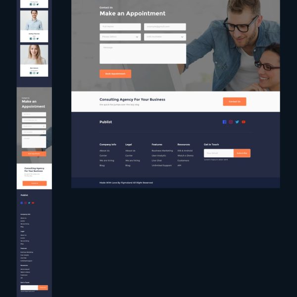 Publist - Free Figma Consulting Dark One Page Template - Captain Design Publist - Free Figma Consulting Dark One Page Template - Captain Design