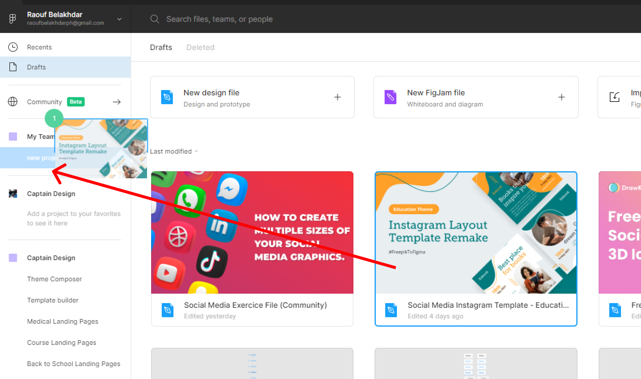 How to move Figma drafts files to a team project - Captain Design